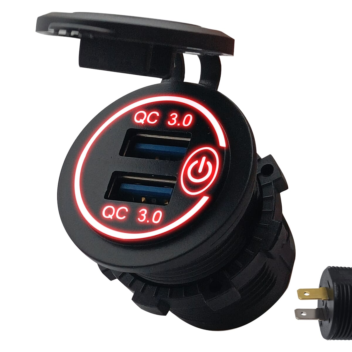 12V USB Autolader 2 Poorten Inbouw met Schakelaar - QC3.0 - PUSB1QC-R ...